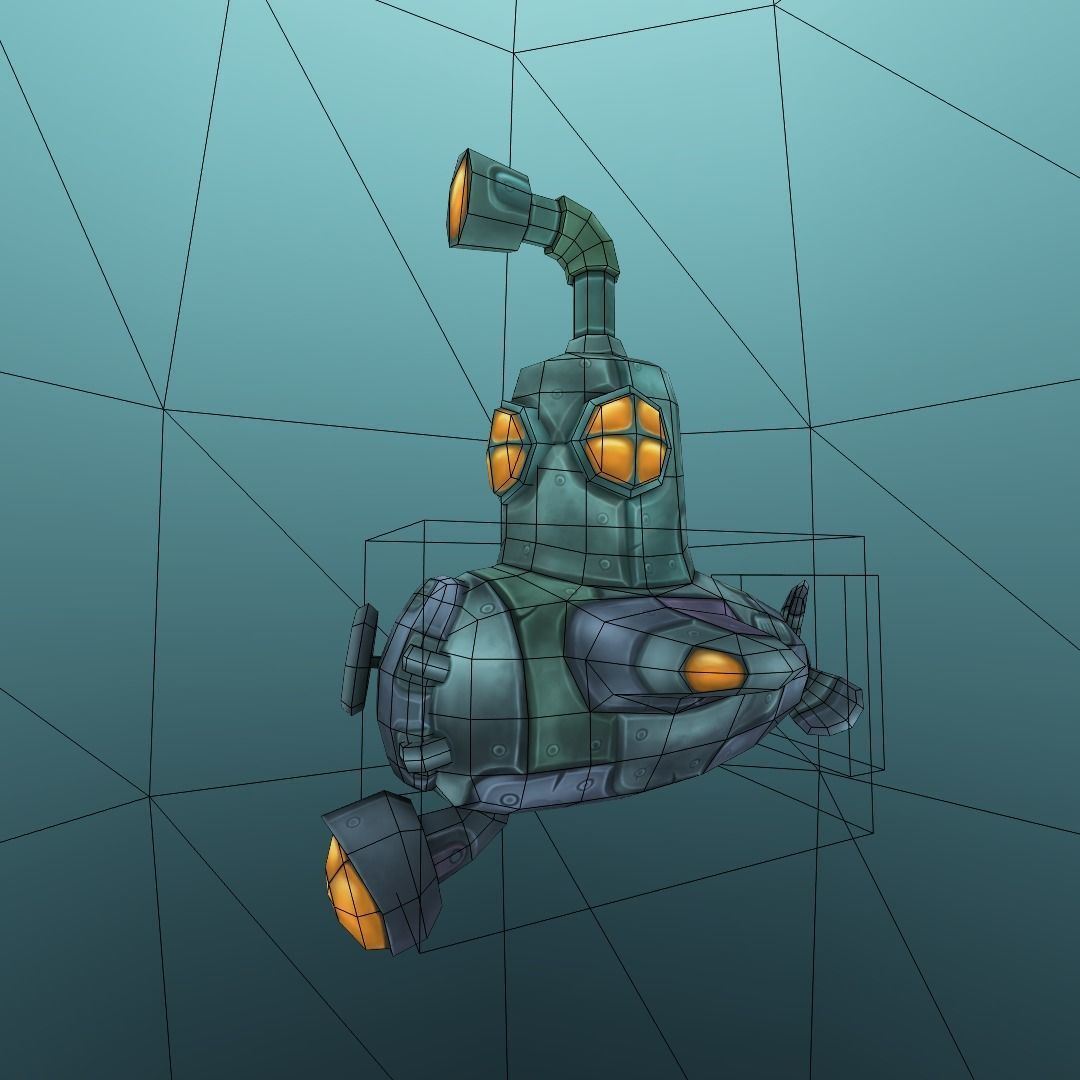 3D model Cartoon submarine with background VR / AR / low-poly rigged ...