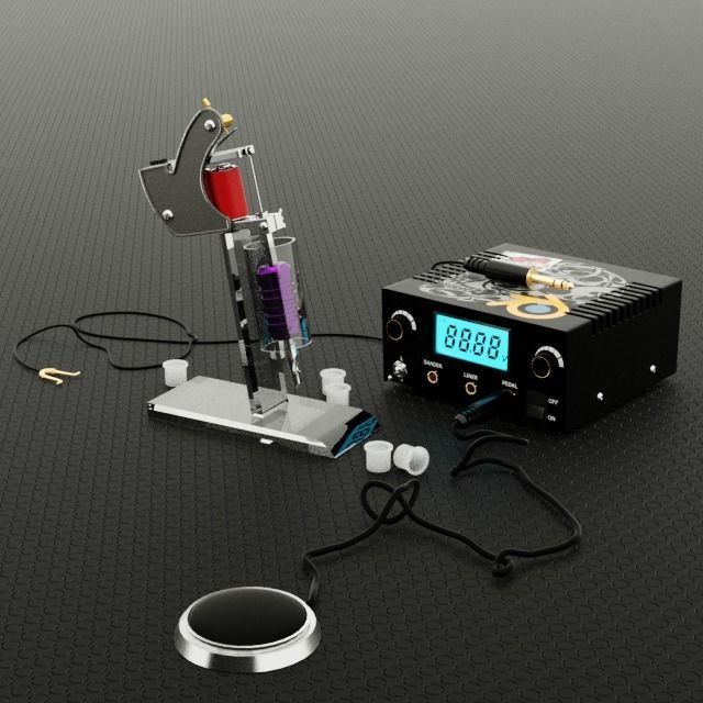 Tattoo gun kit 3D model rigged | CGTrader