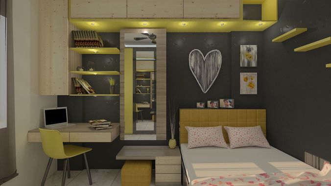 Inrerior set up for a small bedroom 3D model | CGTrader