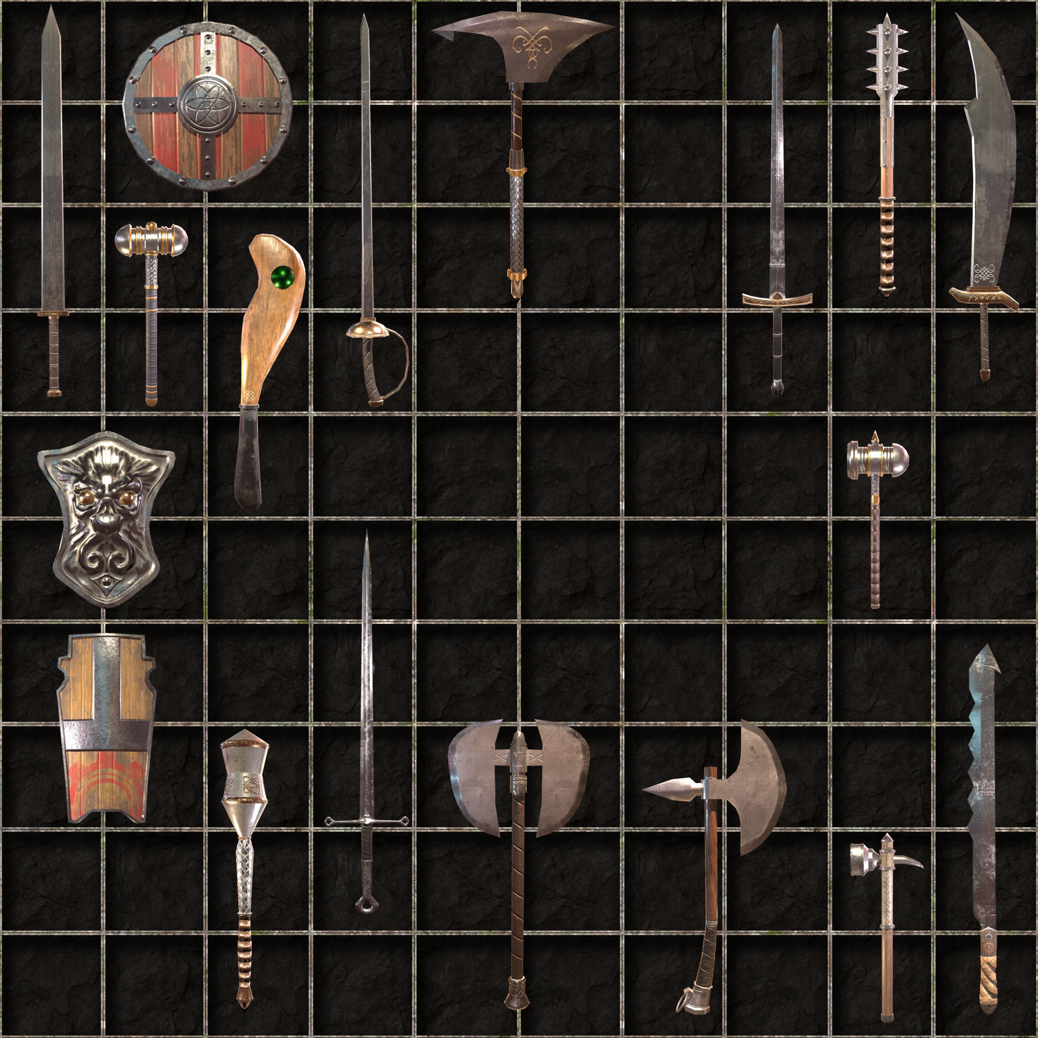 3D model Fantasy Paladin Weapons VR / AR / low-poly rigged | CGTrader