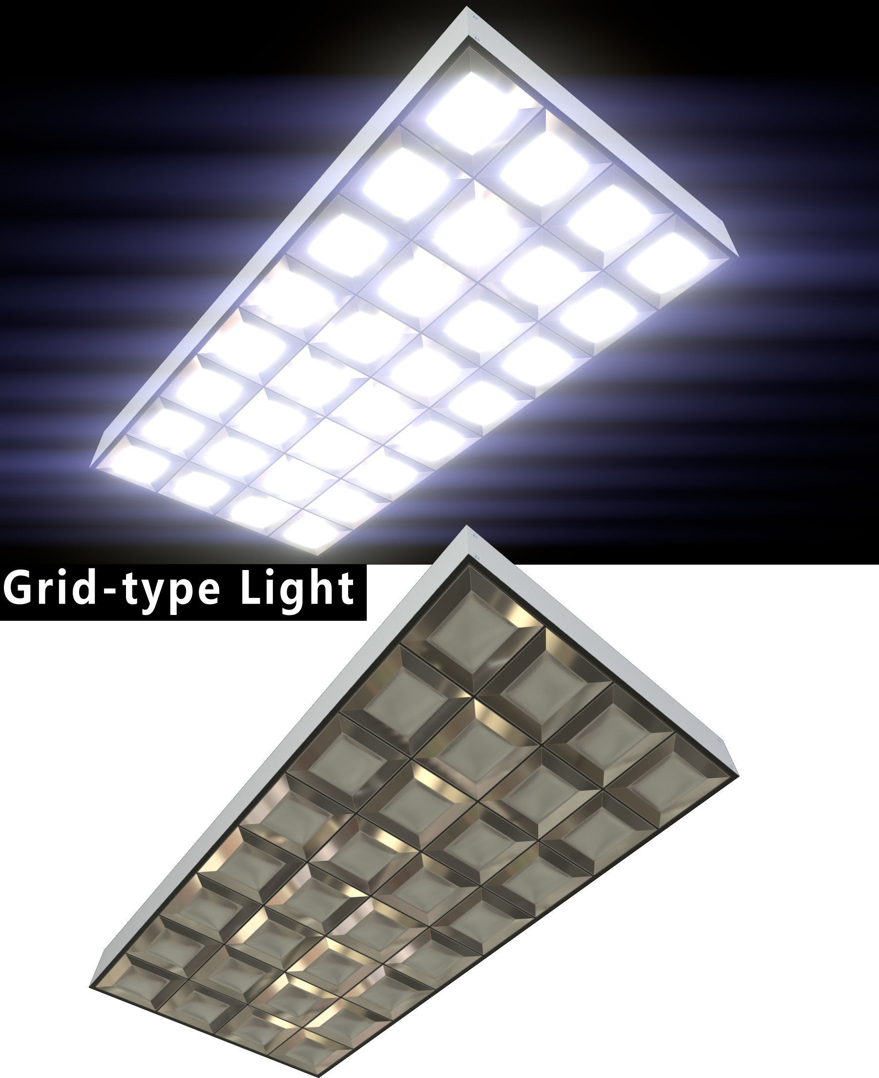 3D model Fluorescent Light - grid-type - PBR - Game Ready VR / AR / low ...