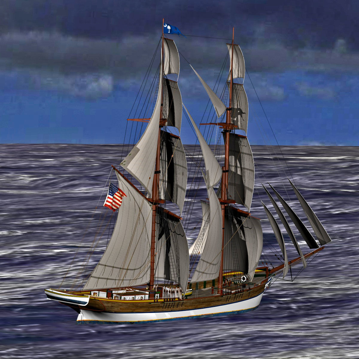 Brig Ship J W Parker 1874 Brigantino Toscano 3D model | CGTrader
