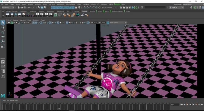 a girl kid playing Swing - loopable 3D model animated rigged | CGTrader