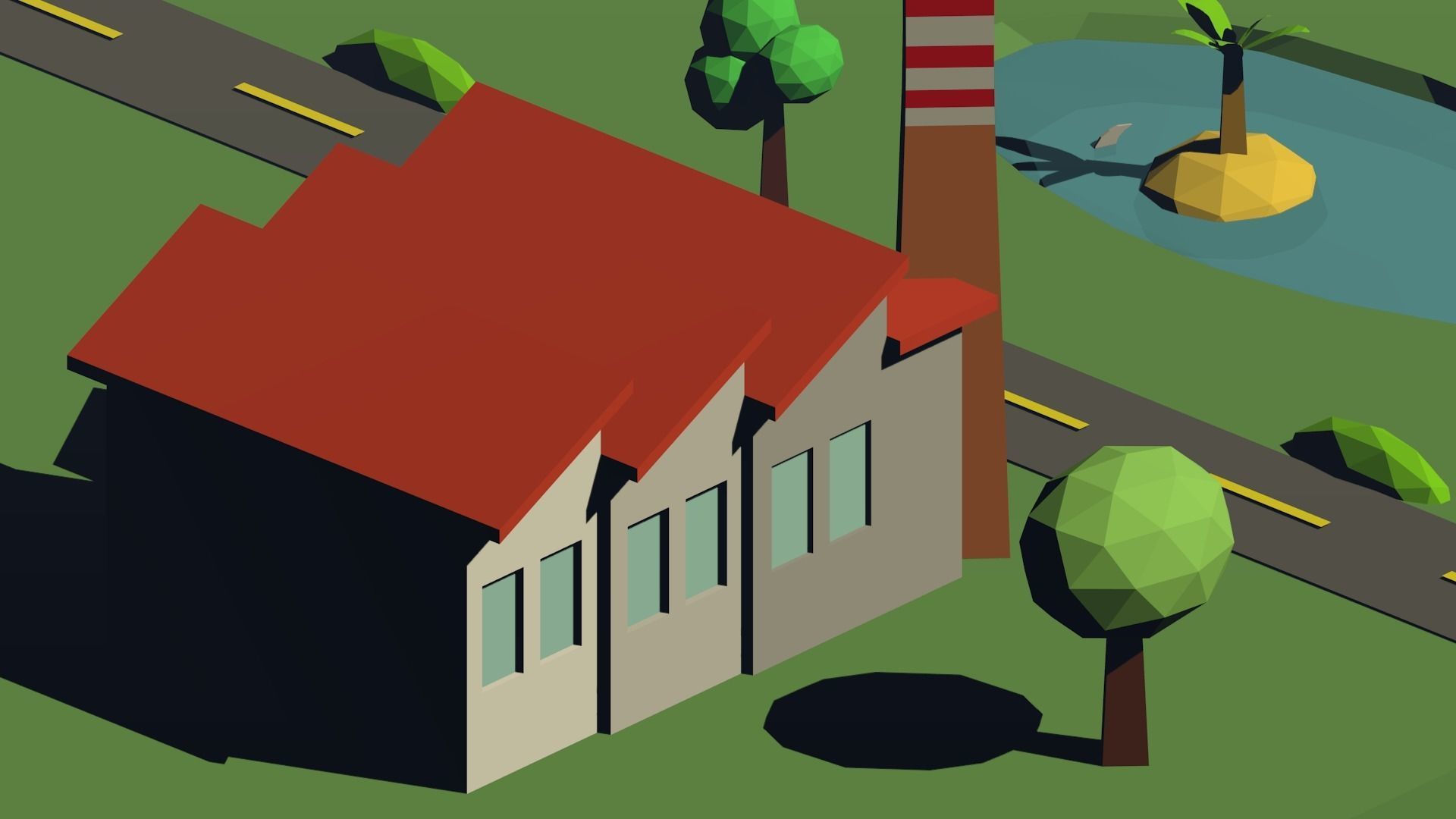 3D model Low-poly factory house and tree VR / AR / low-poly | CGTrader