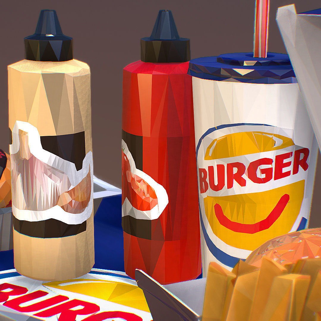 3D model Low Polygon Art Fast Food Burger Big Pack VR / AR / low-poly ...