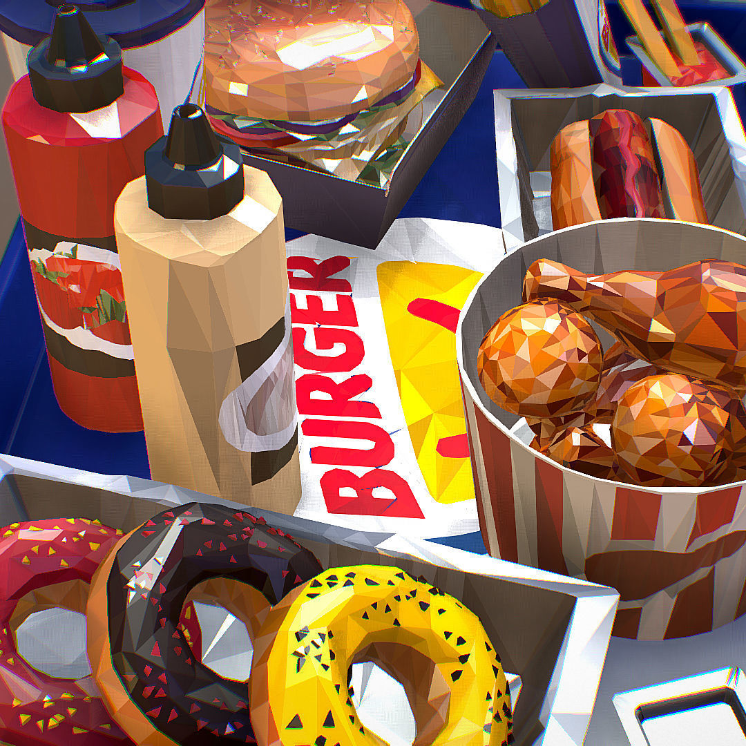 3D model Low Polygon Art Fast Food Burger Big Pack VR / AR / low-poly ...