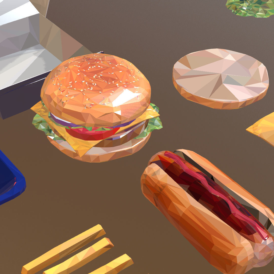 3D model Low Polygon Art Fast Food Burger Big Pack VR / AR / low-poly ...