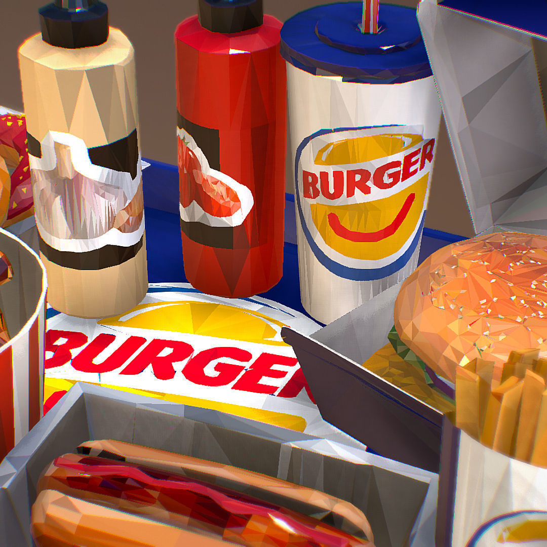 3D model Low Polygon Art Fast Food Burger Big Pack VR / AR / low-poly ...