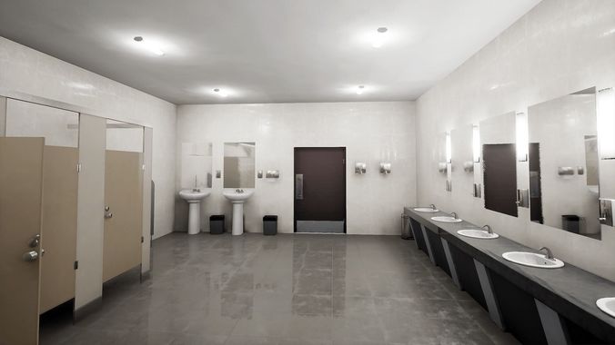 3D model PBR Restroom public with sinks and mirrors VR / AR / low-poly ...