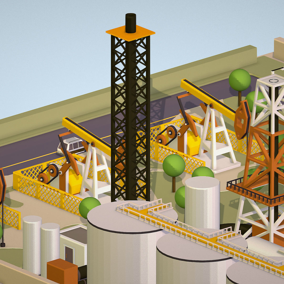 3D model Isometric set representing oil field extracting crude oil VR ...