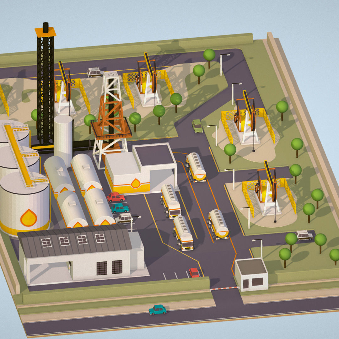 3D model Isometric set representing oil field extracting crude oil VR ...
