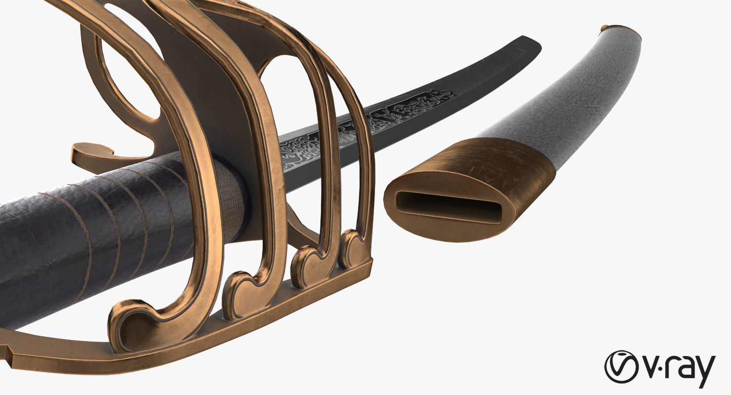 Pirate Marine Cutlass with Brass Hilt and Engraved Blade 3D model ...