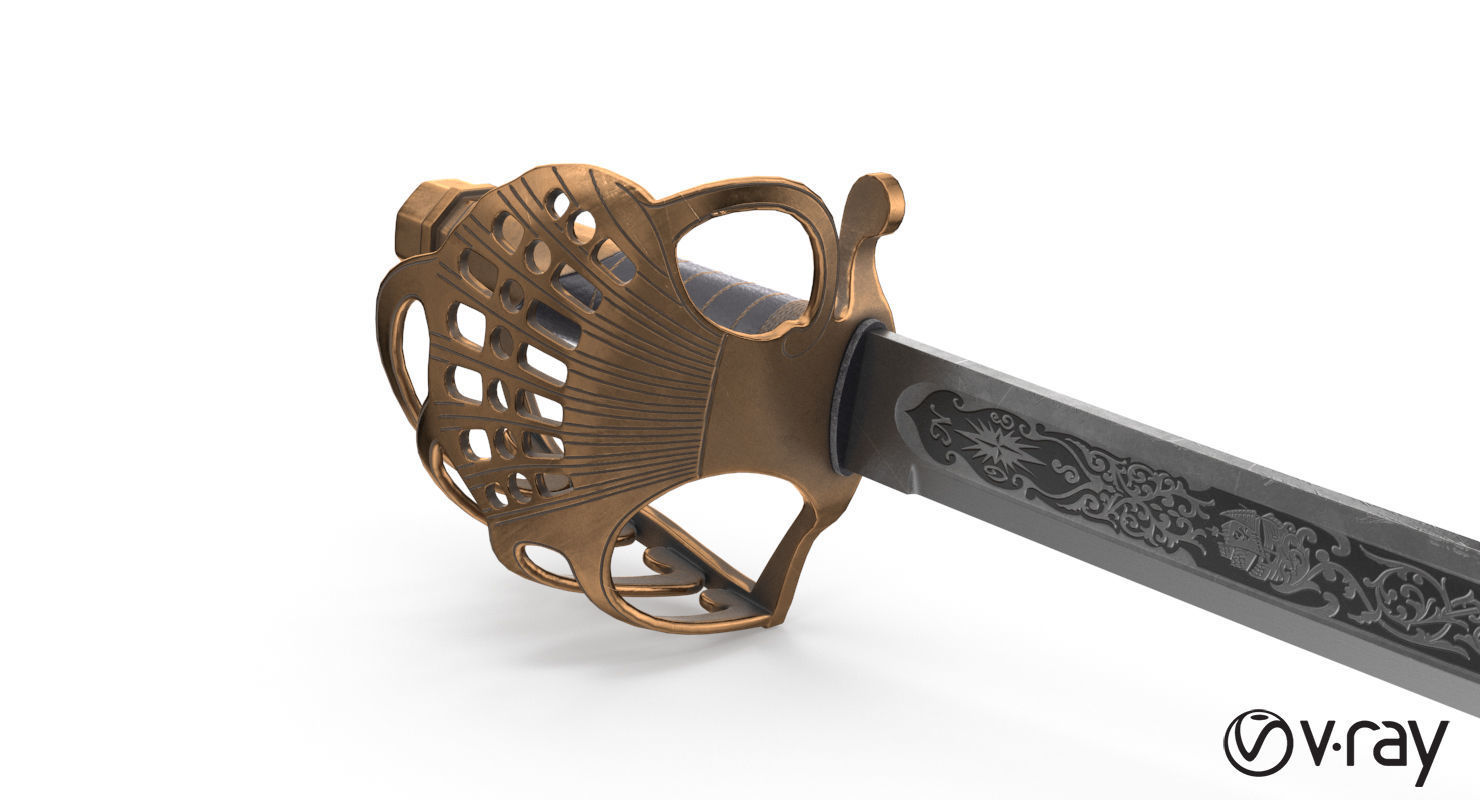 Pirate Marine Cutlass with Brass Hilt and Engraved Blade 3D model ...