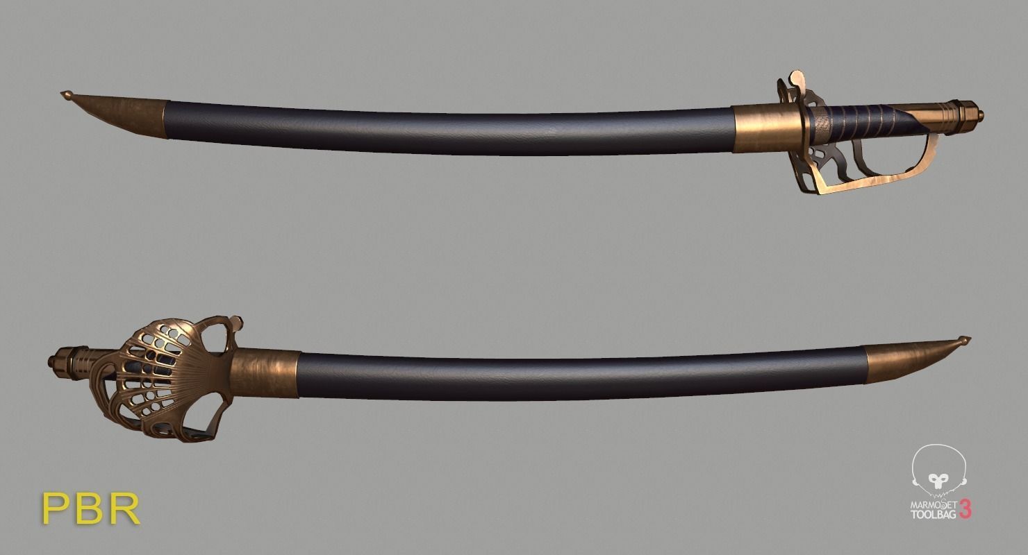 Pirate Marine Cutlass with Brass Hilt and Engraved Blade 3D model ...