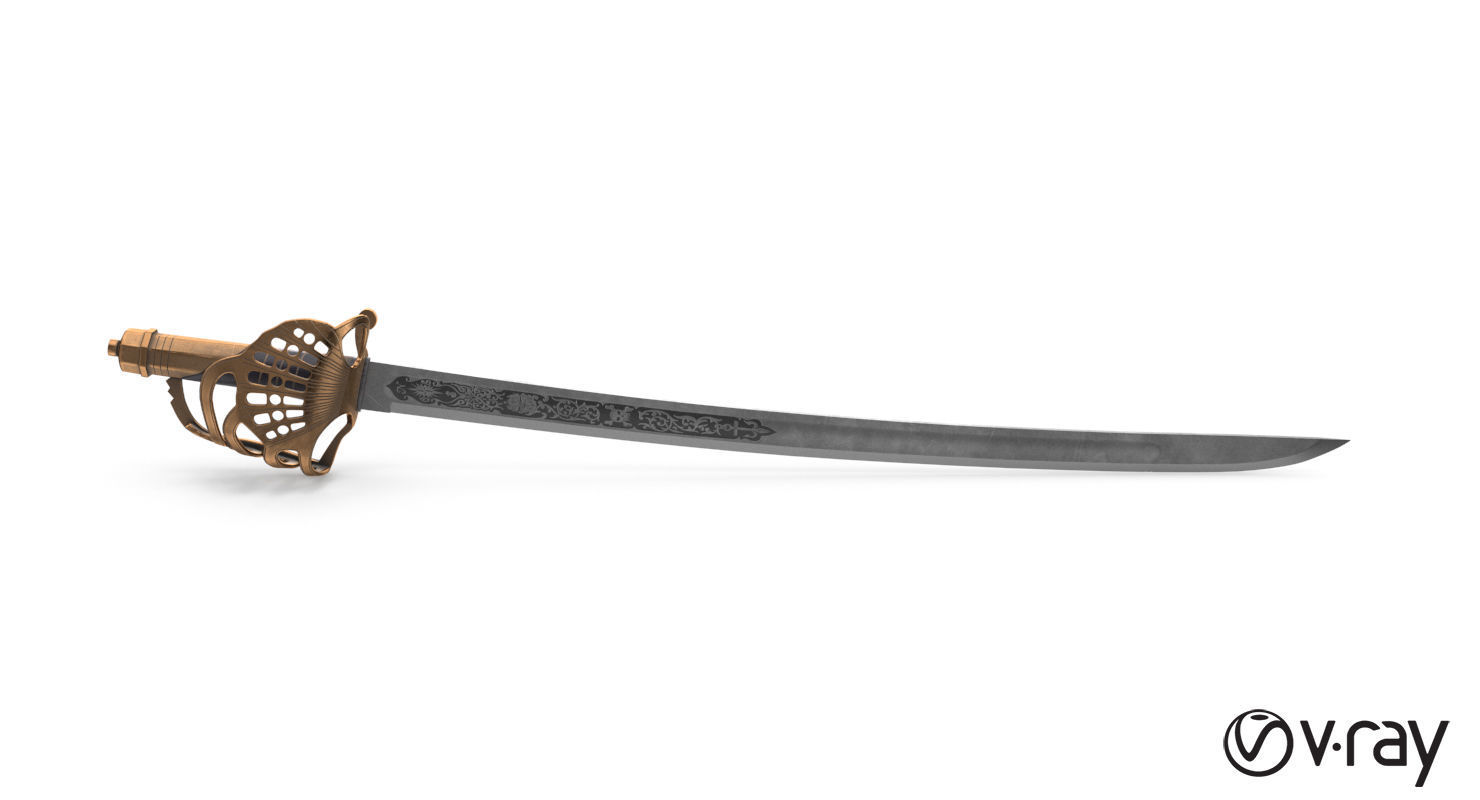 Pirate Marine Cutlass with Brass Hilt and Engraved Blade 3D model ...