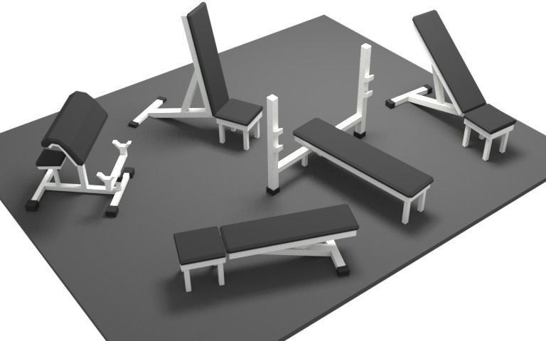 3D model Low Poly Gym room with weights and equipment VR / AR / low ...