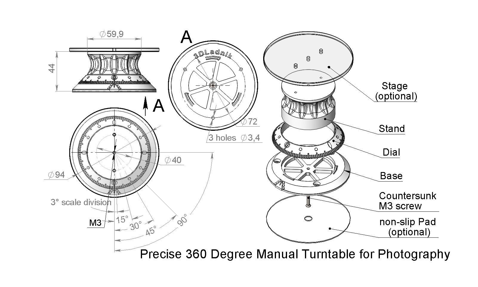 360 Degree Manual Turntable for Photography free 3D model 3D printable ...