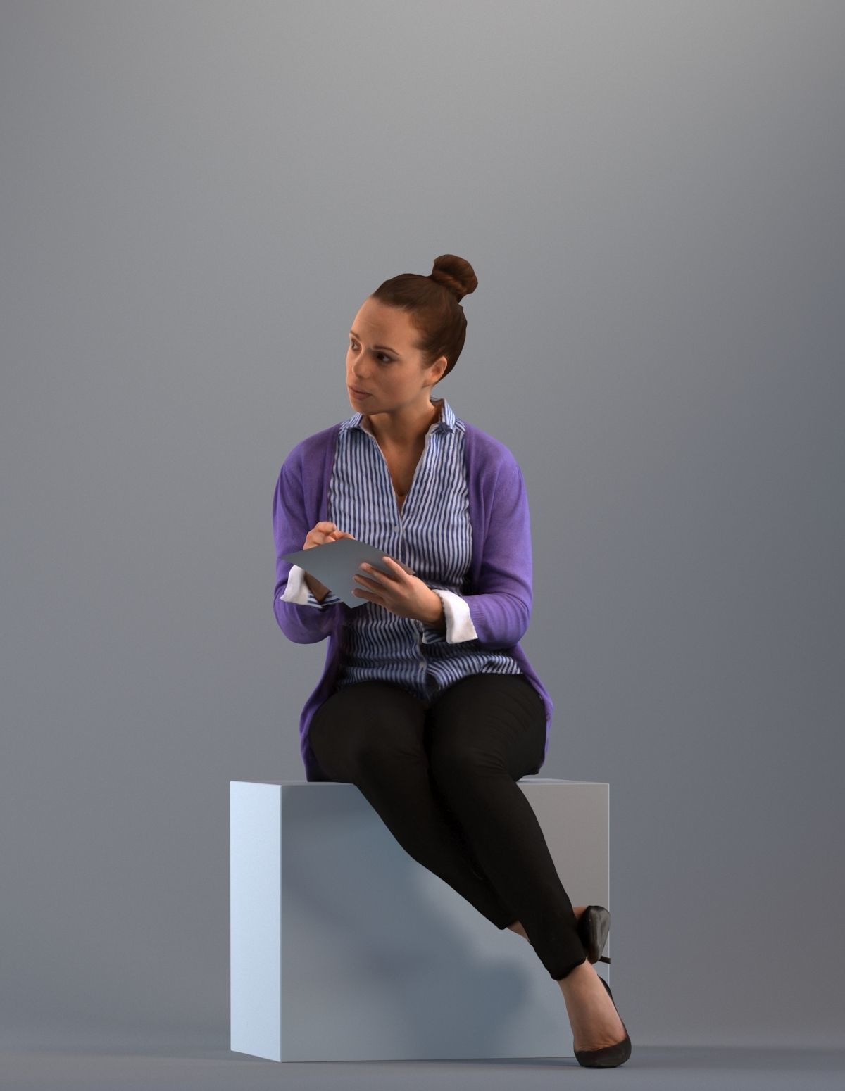 3D model Set of 3d women sitting using their phone VR / AR / low-poly ...