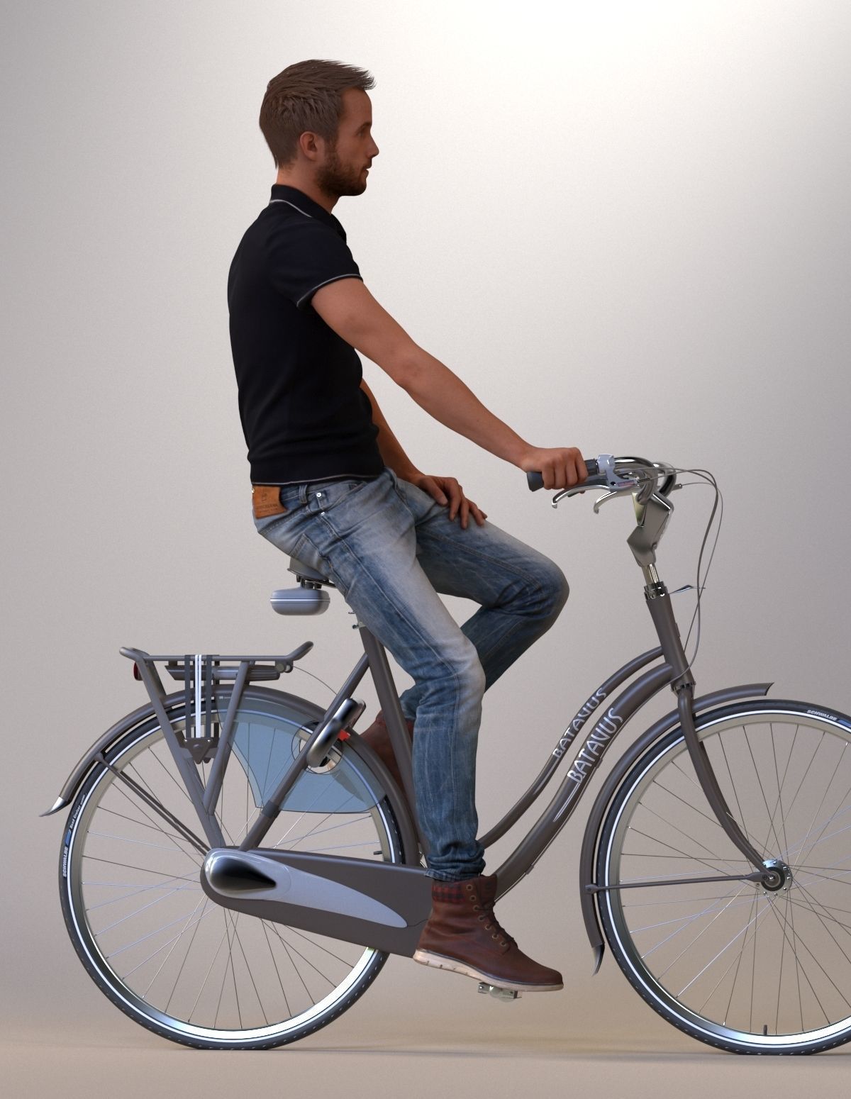 Pre-posed 3D man on a bike with realistic hair 3D model | CGTrader