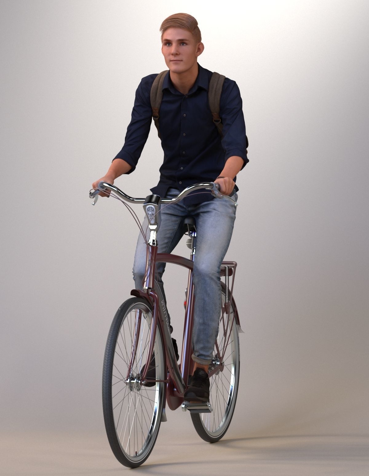 Pre-posed man on a bicycle with realistic hair 3D model | CGTrader