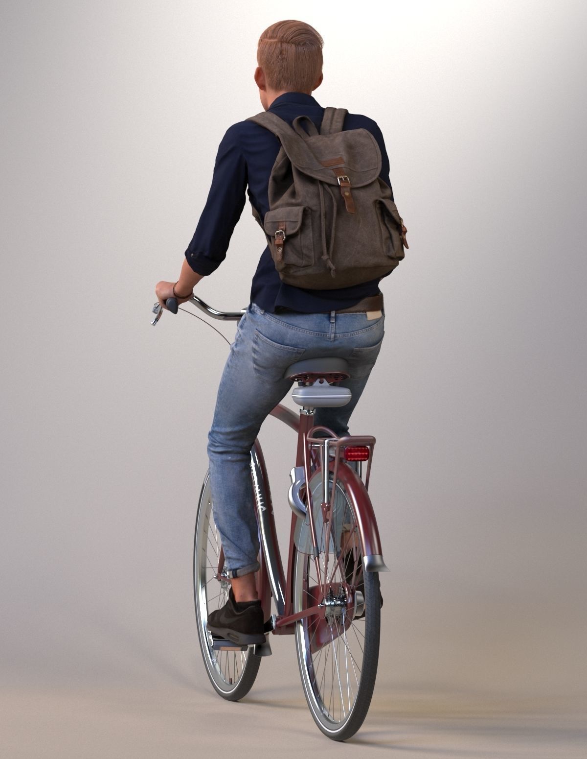 Pre-posed man on a bicycle with realistic hair 3D model | CGTrader