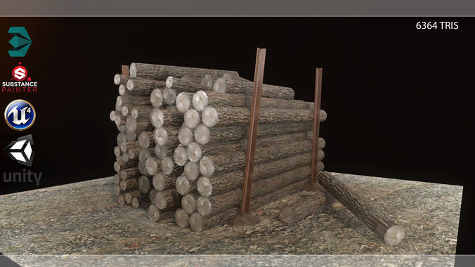 3D model Low Poly Wood Logs Pile PBR VR / AR / low-poly | CGTrader