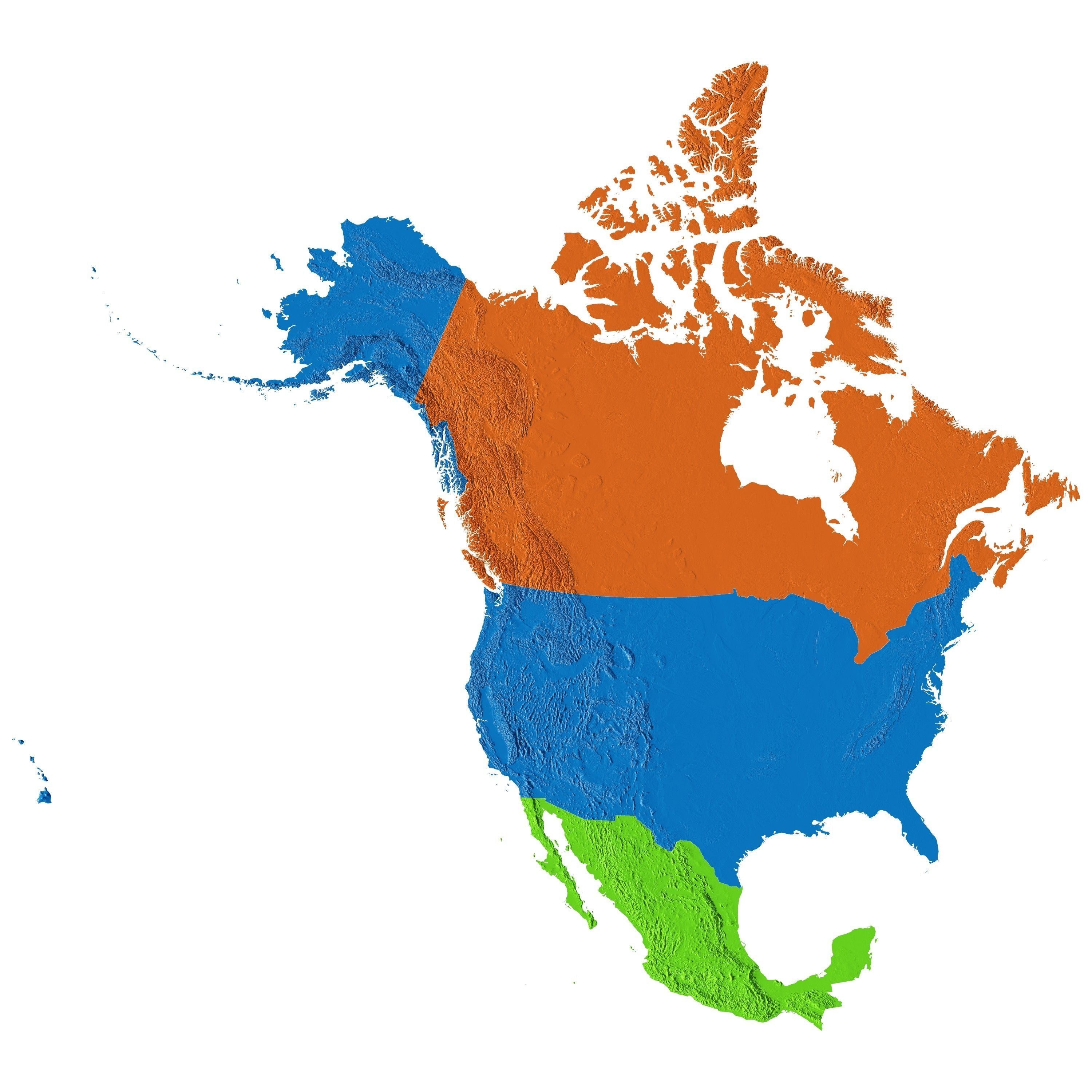 High detailed relief map of USA-Canada-Mexico 3D model | CGTrader
