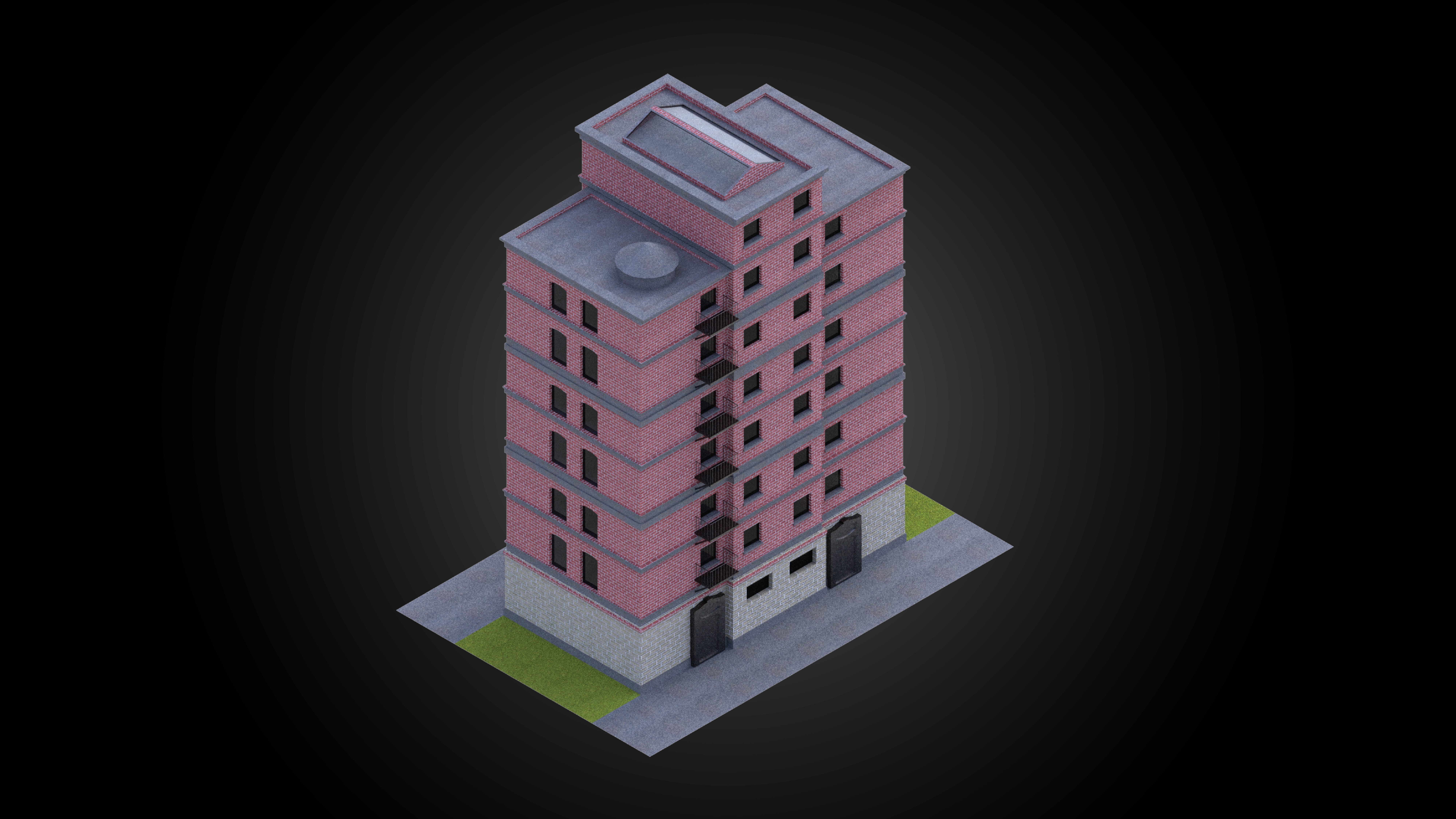 3D model Building brick and concrete material full exterior ...