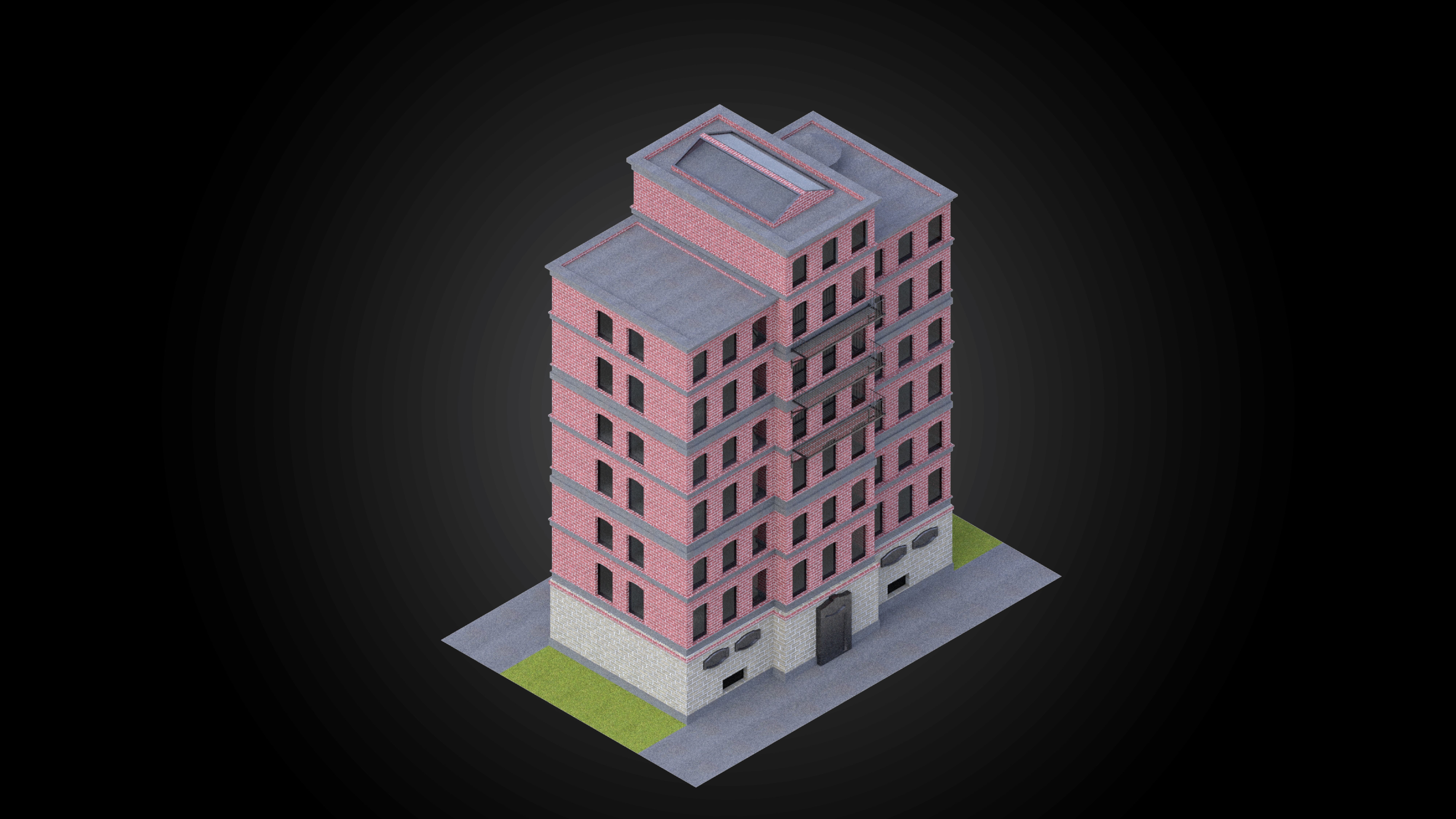 3D model Building brick and concrete material full exterior ...