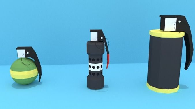 Low Poly Grenades three different free VR / AR / low-poly 3D model ...