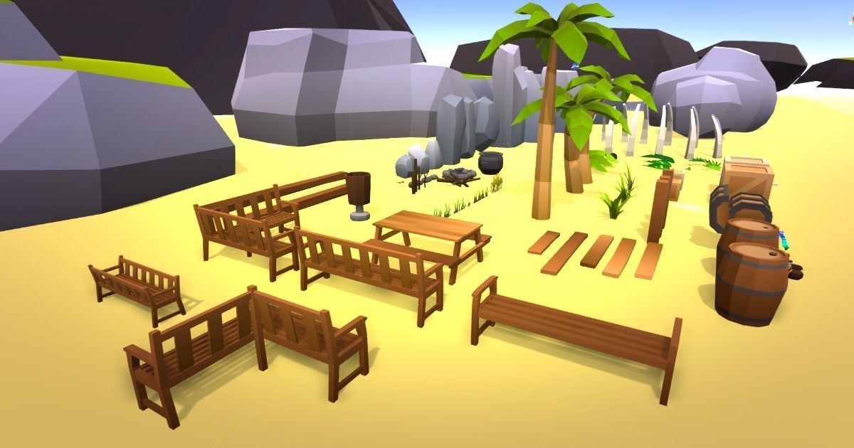 Low Poly Beach Pack free VR / AR / low-poly 3D model | CGTrader