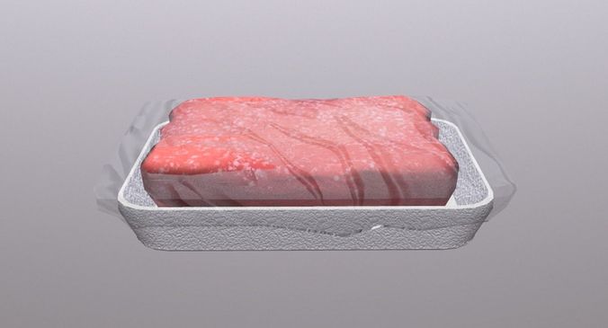 3D model Groundbeef piece of meat in plastic container VR / AR / low ...