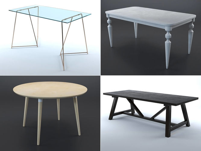 3D Tables collection glass table with metal legs 3D model | CGTrader