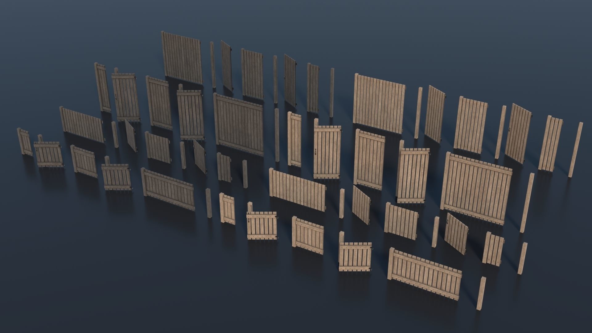 3D model Low-poly Modular Wooden Fence set PBR VR / AR / low-poly ...