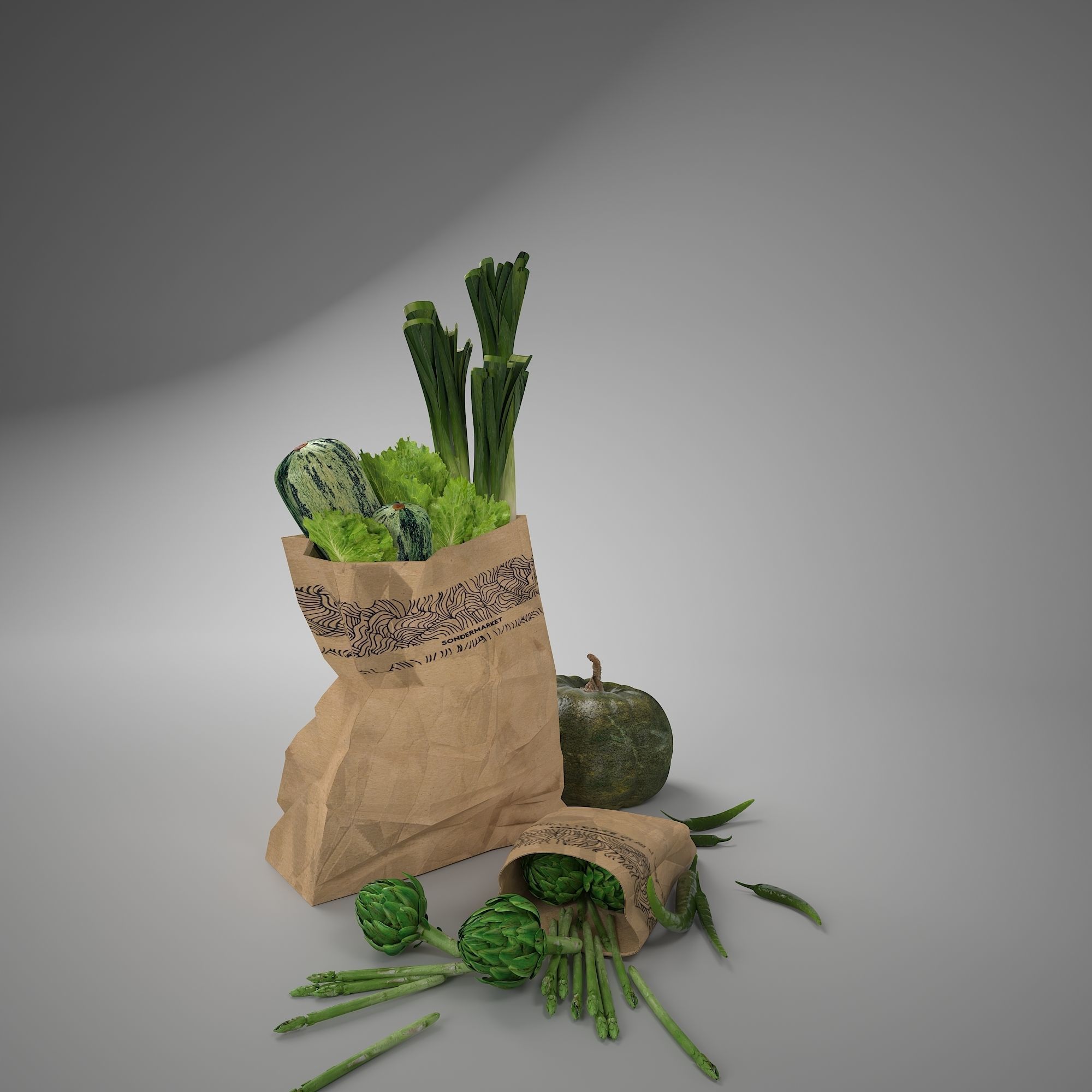 green veggies in packet render ready vray 3D model | CGTrader