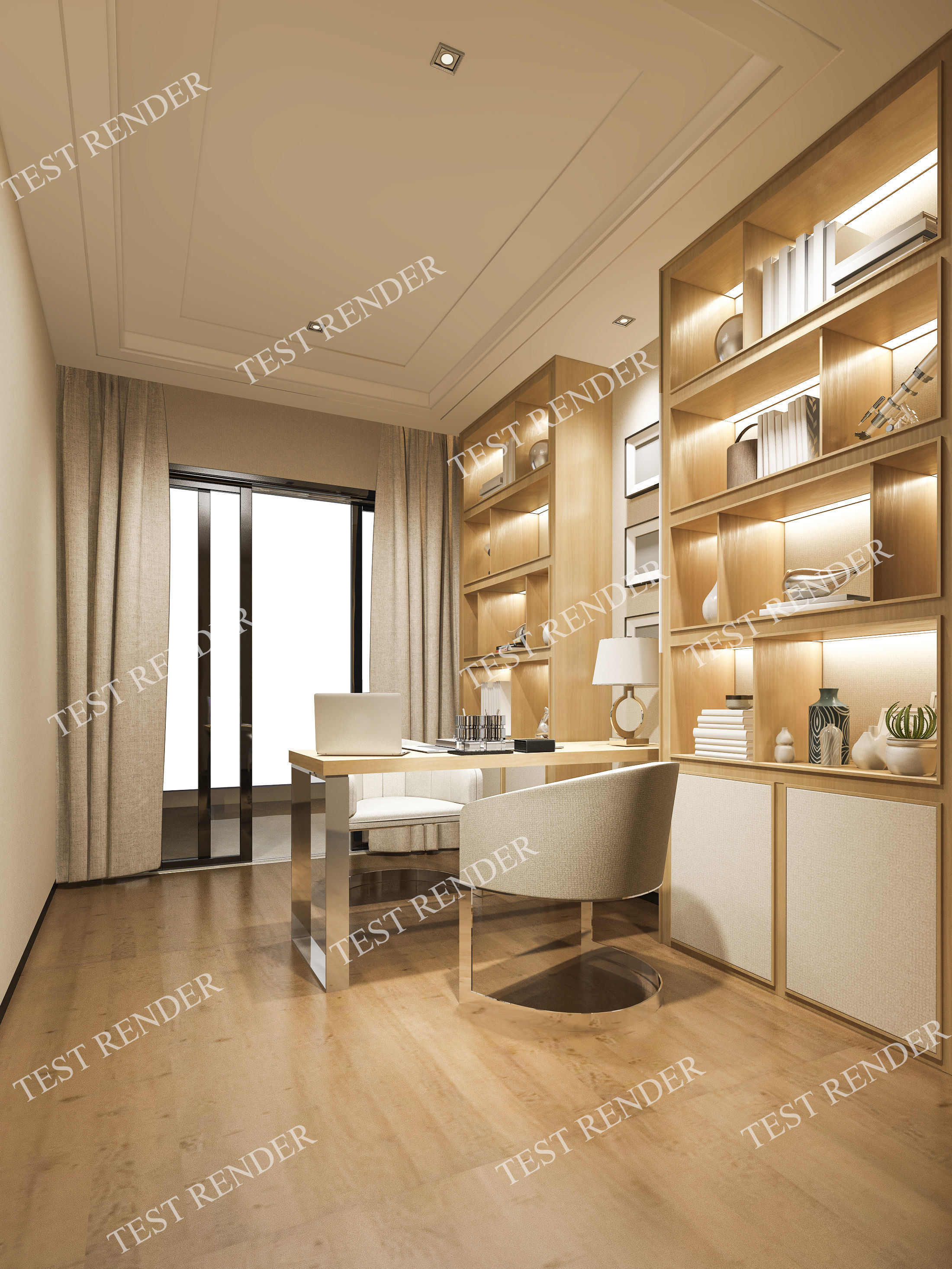 curtain 3D model modern luxury study working room