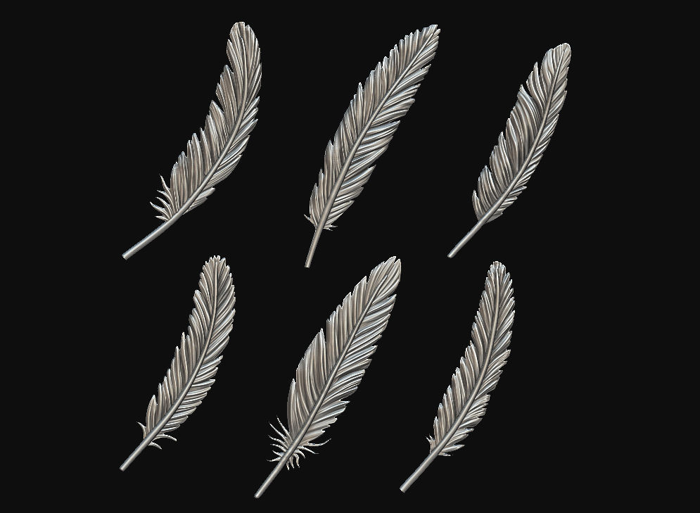 Feather Set six feathers 3D model 3D printable | CGTrader