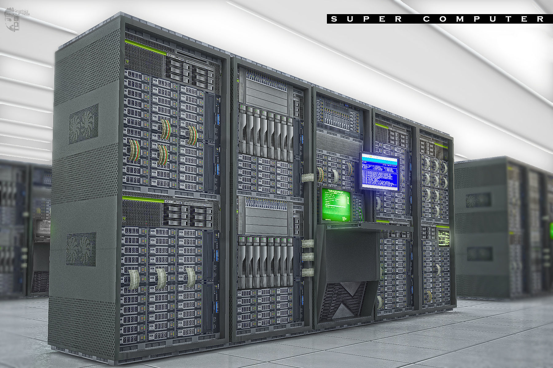 3D model supercomputer VR / AR / low-poly MAX BIP OBJ MTL 3DS FBX DXF STL