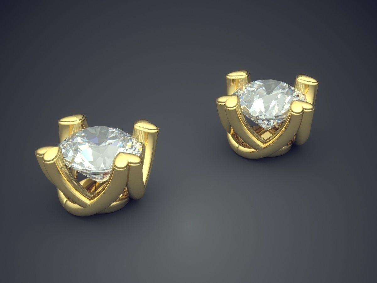 Classic Minimalistic Everyday Earrings with Diamonds 3D model 3D ...