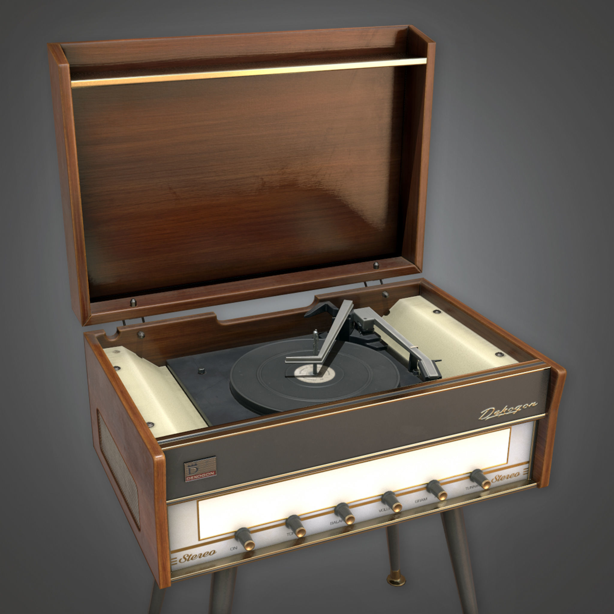 MCN - Retro Record Player Midcentury - PBR Game 3D asset