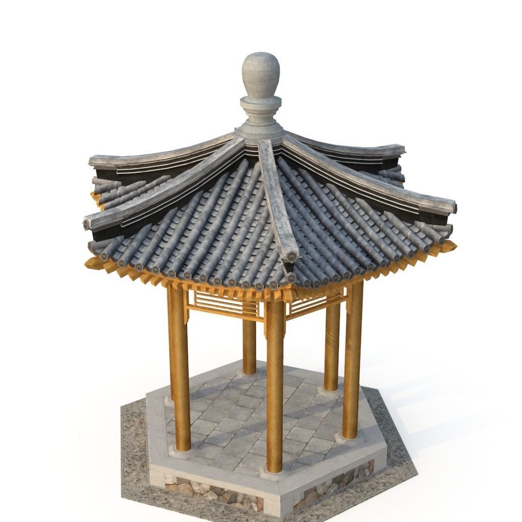 3D model Ancient Chinese Architecture Six corner Pavilion VR / AR / low ...