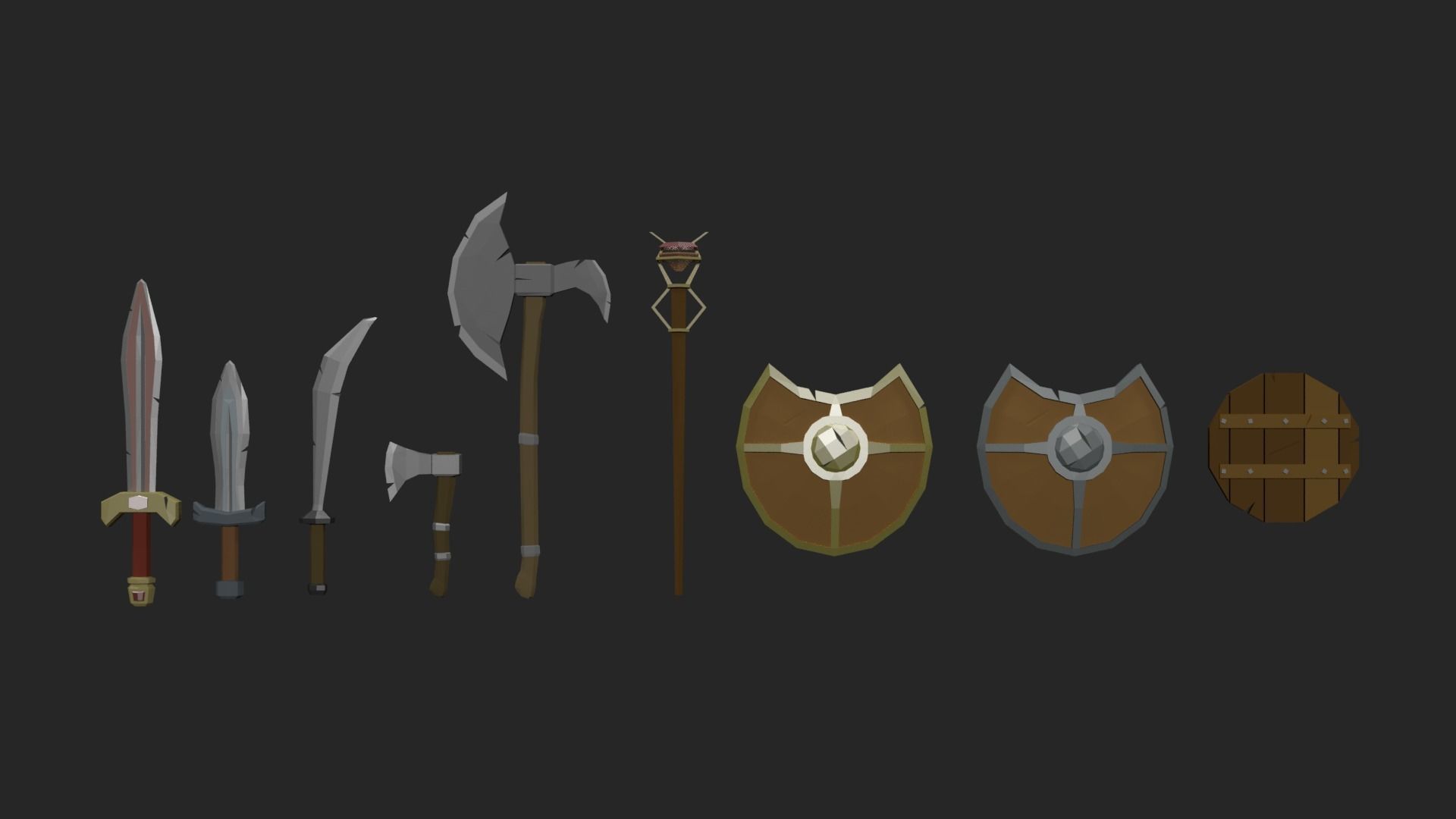 3D model Pack sword shields LowPoly simple VR / AR / low-poly | CGTrader
