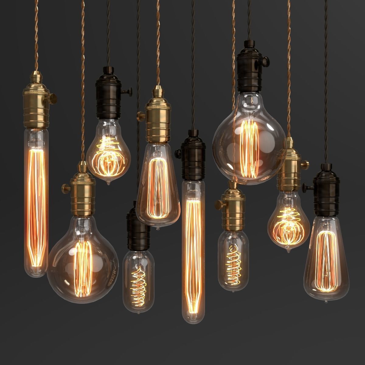 Edison Vintage Lamp Set Blender Cycles 3d Model Cgtrader