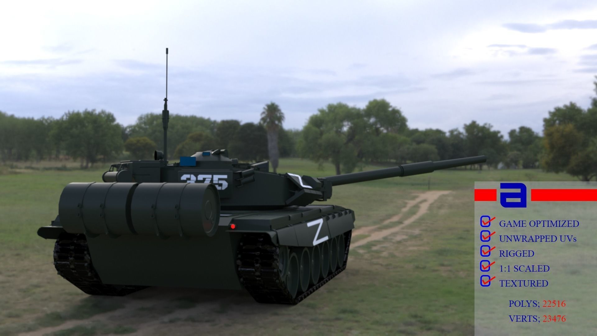 3D model High-Quality T90A Main Battle Tank with Iconic Z Marking VR / AR / low-poly | CGTrader