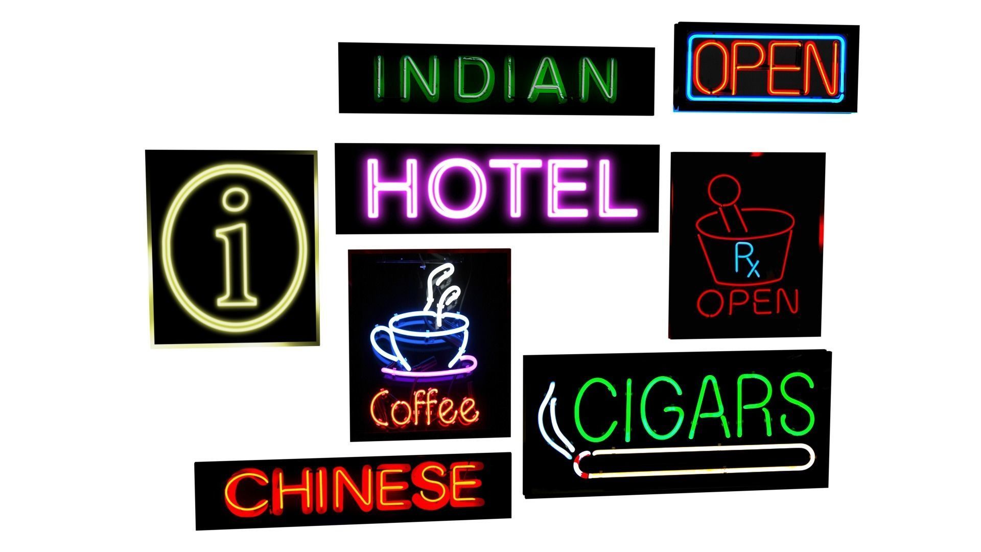 3D model PBR Neon Sign Pack City Urban Environment Elements Prop Grunge ...