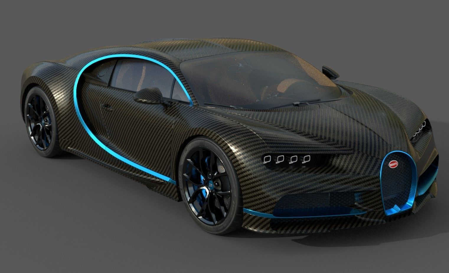 3D model Bugatti Chiron Carbon Fiber VR / AR / low-poly rigged animated ...