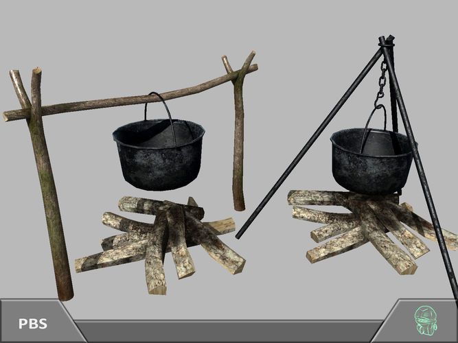 3D model Bonfire two pots and fire pit VR / AR / low-poly | CGTrader