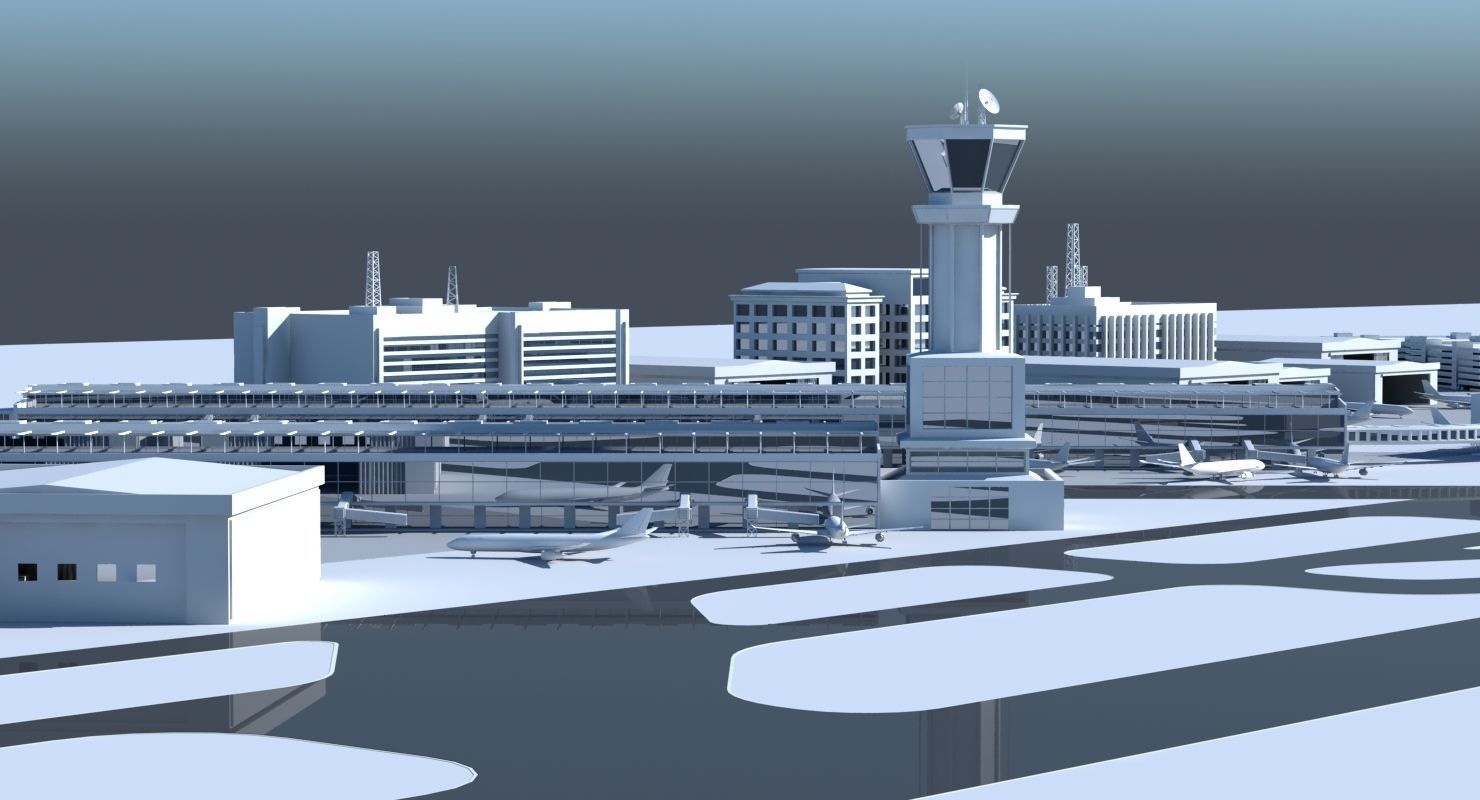 3D Airport with buildings and runway 3D model | CGTrader
