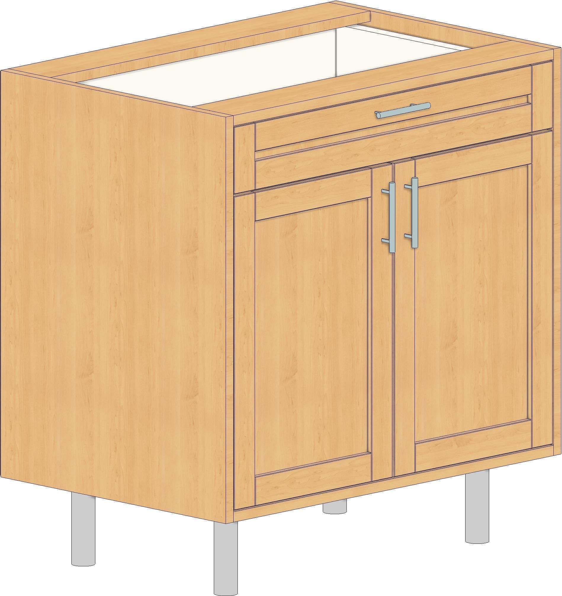 Kitchen Double Base Unit - Rustic Beech Panels - for archviz 3D model ...