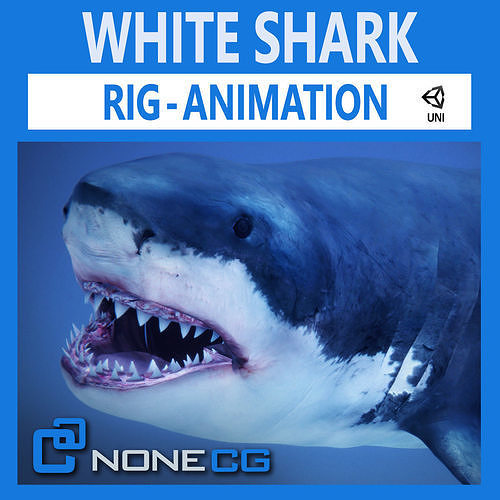 3D model Great White Shark v2 Unity VR / AR / low-poly rigged animated ...